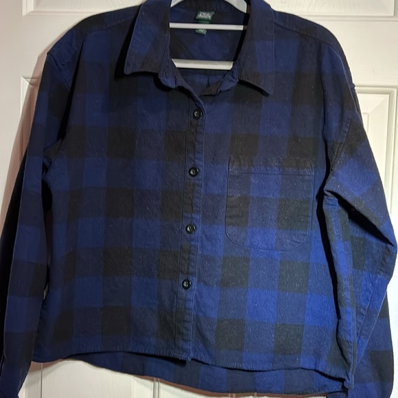 wild fable | Tops | Heavyweight Cropped Flannel Shirt Size L Black And ...